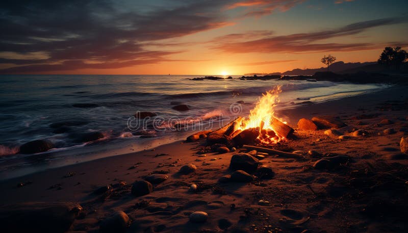 Sunset Over the Water, Nature Flame Burning Generated by AI Stock Image ...