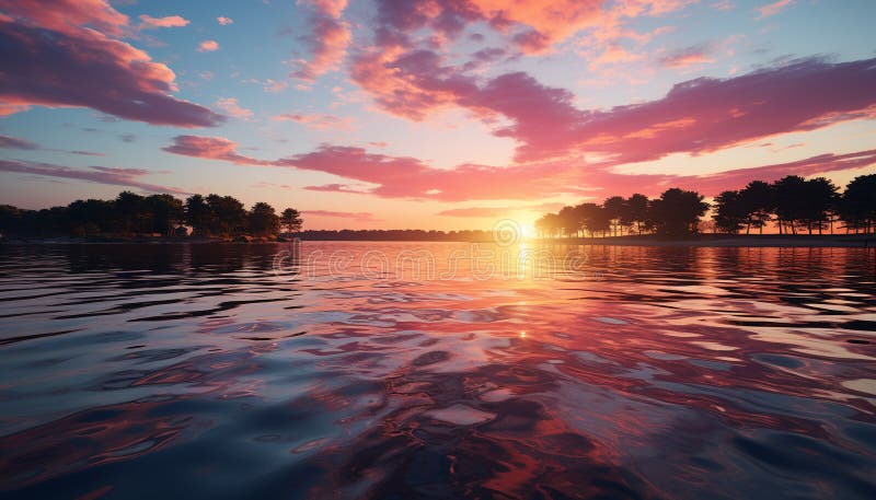 Sunset Over Water, Nature Tranquil Scene Generated by AI Stock Photo ...