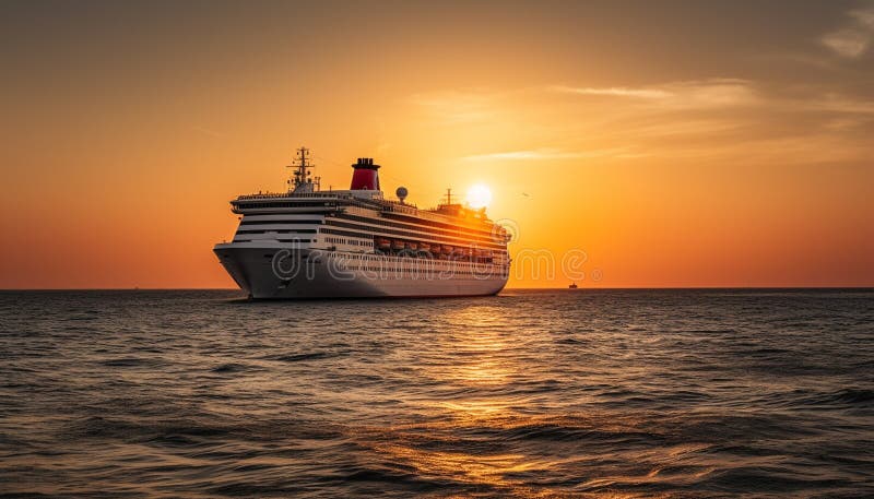 Sunset Over the Water, a Nautical Vessel Sails into Dusk Generated by ...