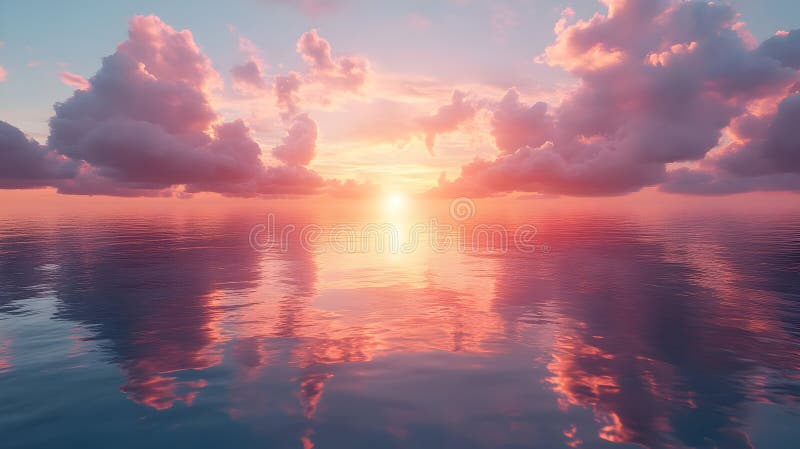 Sunset Over Water with Pink Clouds - 3D Illustration Stock Illustration ...