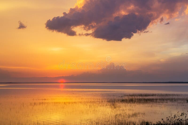 Sunset Over Water Summer Evening Cloud Lake Stock Photo - Image of ...