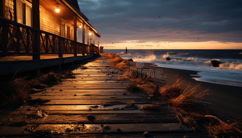 Sunset Over Water, Tranquil Scene, Horizon, Nautical Vessel Generated ...