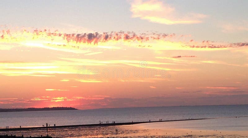 Sunset Over Whitstable Beach Stock Image - Image of colours, reflection ...