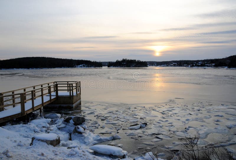 Sunset over the Winter Bay stock photo. Image of landscape - 8189774
