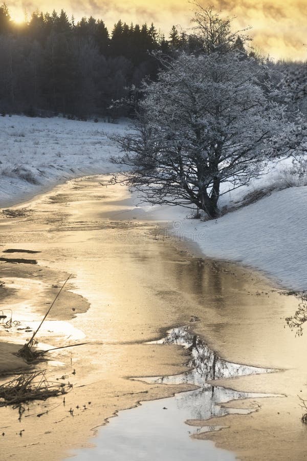 Sunset over winter river stock photo. Image of cold, gold - 21020782