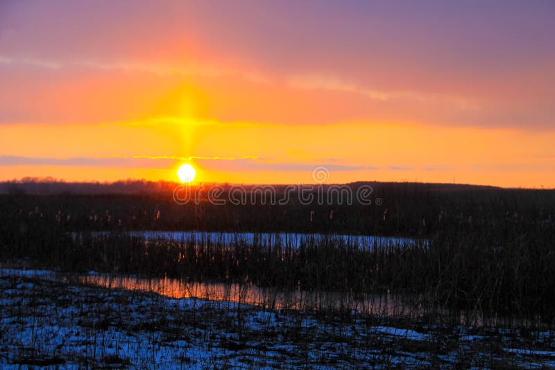 Sunset over winter river stock photo. Image of dawn, covered - 96573126