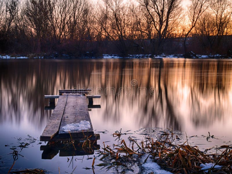 Sunset Over the Winter River Stock Image - Image of river, outdoor ...