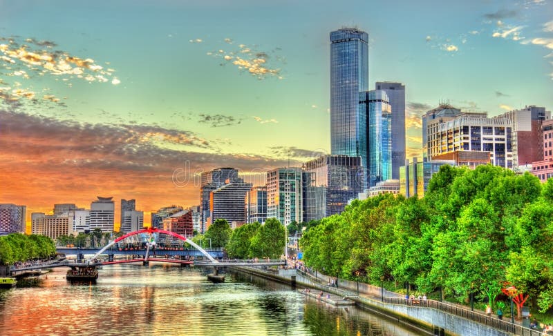 Sunset Over the Yarra River in Melbourne, Australia Stock Image - Image ...