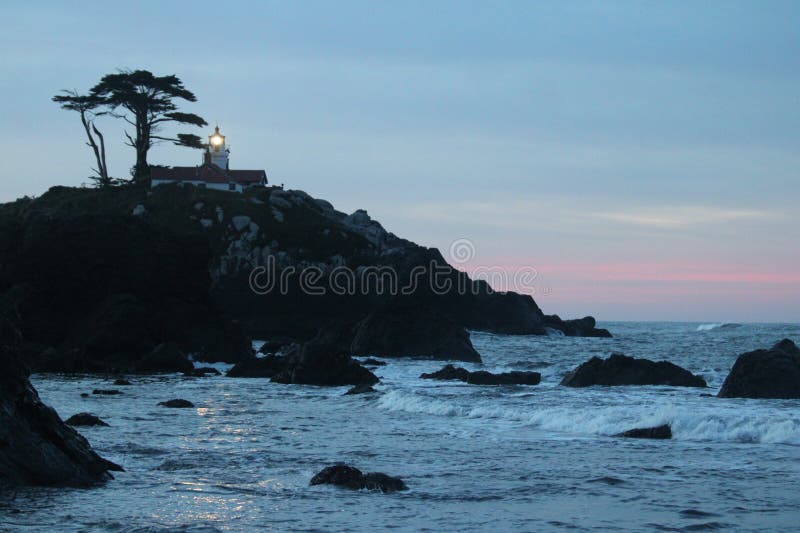 Sunset Overlook Lighthouse Ocean Tree View Stock Image - Image of ...