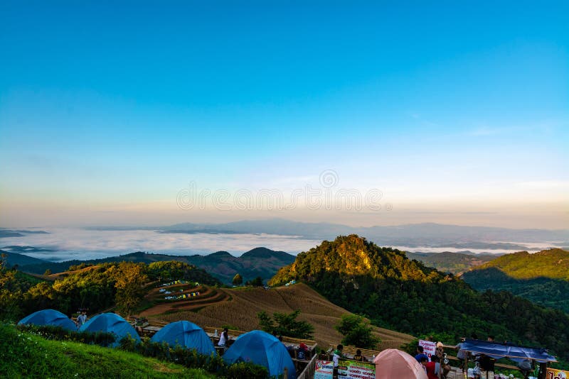 Sunset Overlooking Mountains with Mist Editorial Stock Image - Image of ...