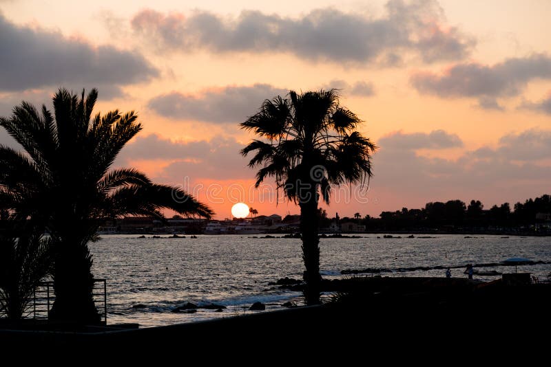 Sunset in Pafos, Cyprus stock photo. Image of horizon - 72859032