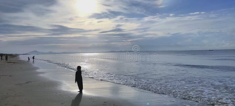 Sunset on the Pagatan Beach Tanah Bumbu Stock Photo - Image of pagatan ...
