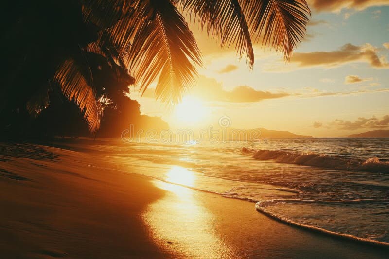 Sunset Paints Beach with Golden Light and Adds a Dreamy Theme Stock ...