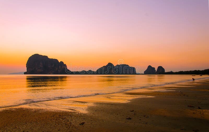 Sunset on the Pak Meng Beach, Trang Thailand Stock Image - Image of ...