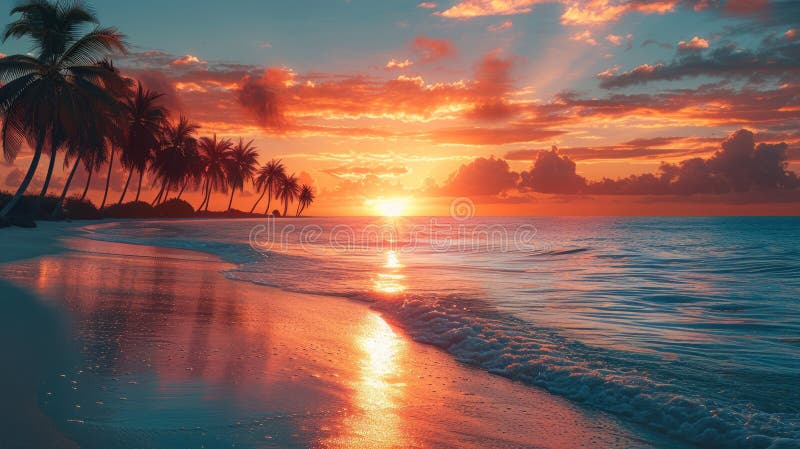 Sunset With Palm Trees And Ocean Stock Image Image Of Palm Coastline 309611691