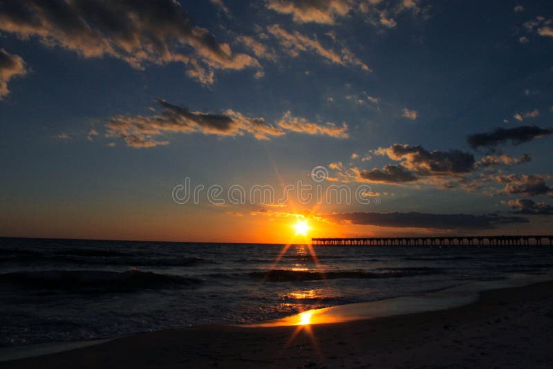 Sunset Panama City Beach Florida Stock Photo - Image of beach, pier ...