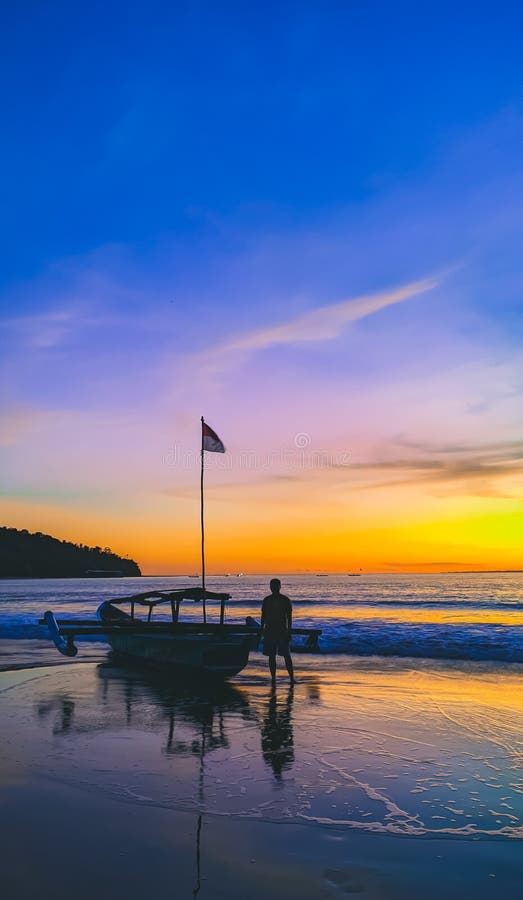 Sunset at Pangandaran stock photo. Image of nature, ocean - 341991990