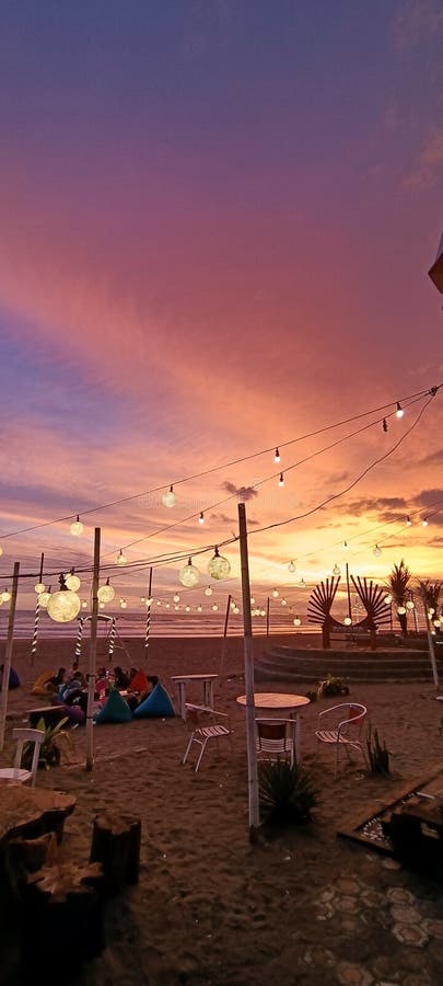 Sunset Pangandaran Resto and Beach Bar Bali Stock Image - Image of ...