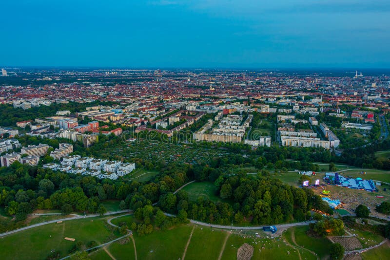 Sunset Panorama of German Town Munchen Stock Photo - Image of ...