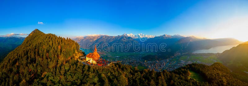 Sunset Panorama of Harder Kulm in Switzerland Stock Photo - Image of ...