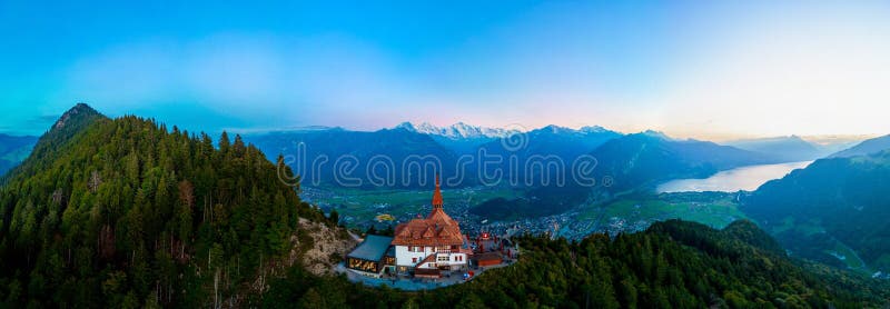 Sunset Panorama of Harder Kulm in Switzerland Stock Image - Image of ...