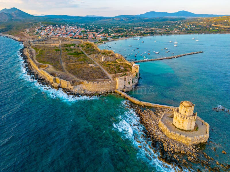 Sunset Panorama of Methoni Castle in Greece Stock Image - Image of ...