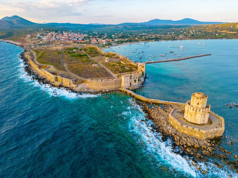 Sunset Panorama of Methoni Castle in Greece Stock Image - Image of ...