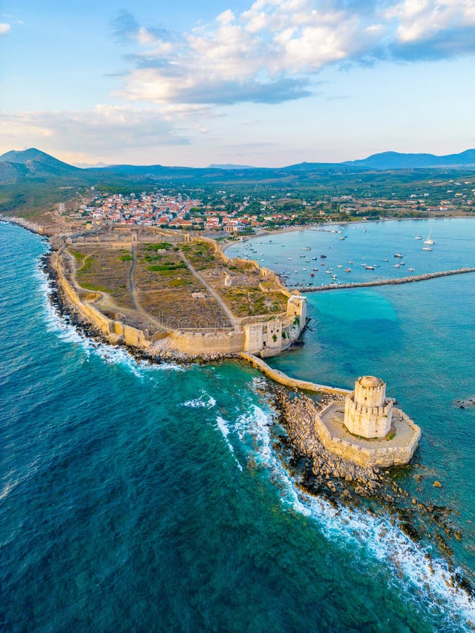 Sunset Panorama of Methoni Castle in Greece Stock Image - Image of ...
