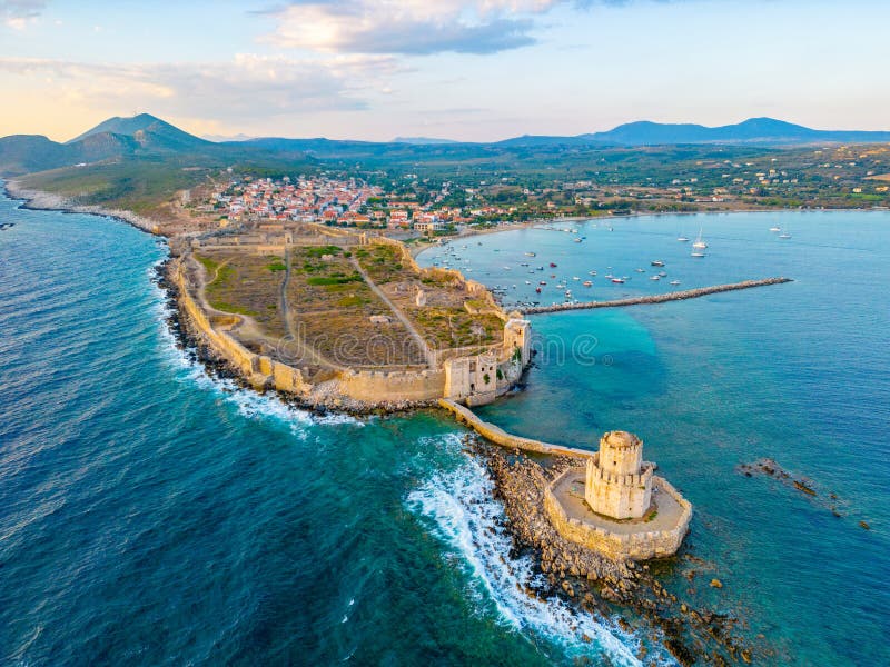 Sunset Panorama of Methoni Castle in Greece Stock Photo - Image of ...