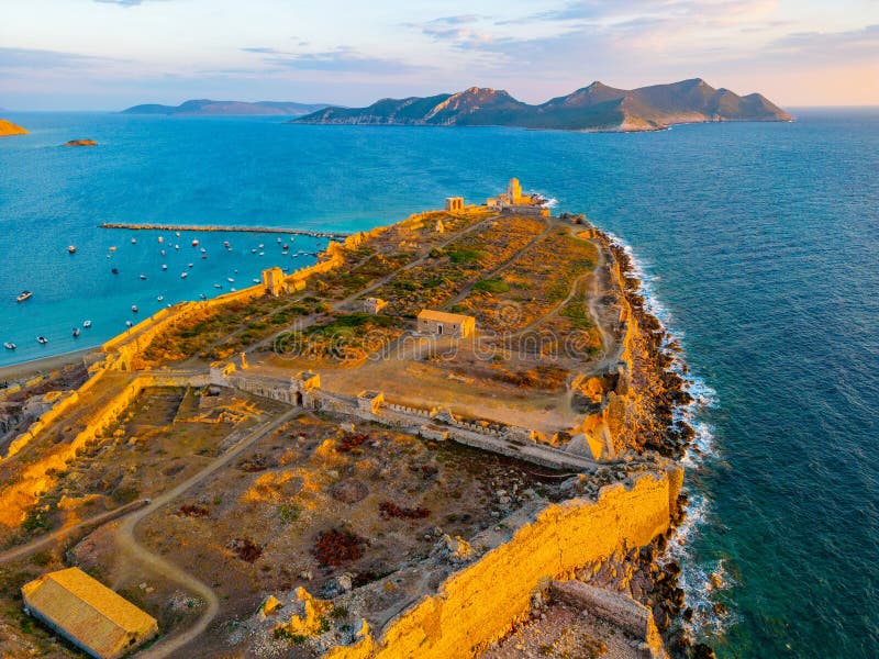 Sunset Panorama of Methoni Castle in Greece Stock Image - Image of ...