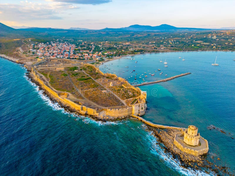 Sunset Panorama of Methoni Castle in Greece Stock Photo - Image of ...