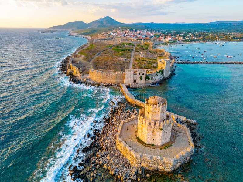 Sunset Panorama of Methoni Castle in Greece Stock Photo - Image of wall ...