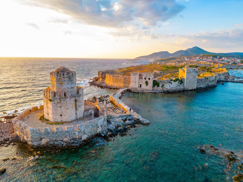 Sunset Panorama of Methoni Castle in Greece Stock Image - Image of ...