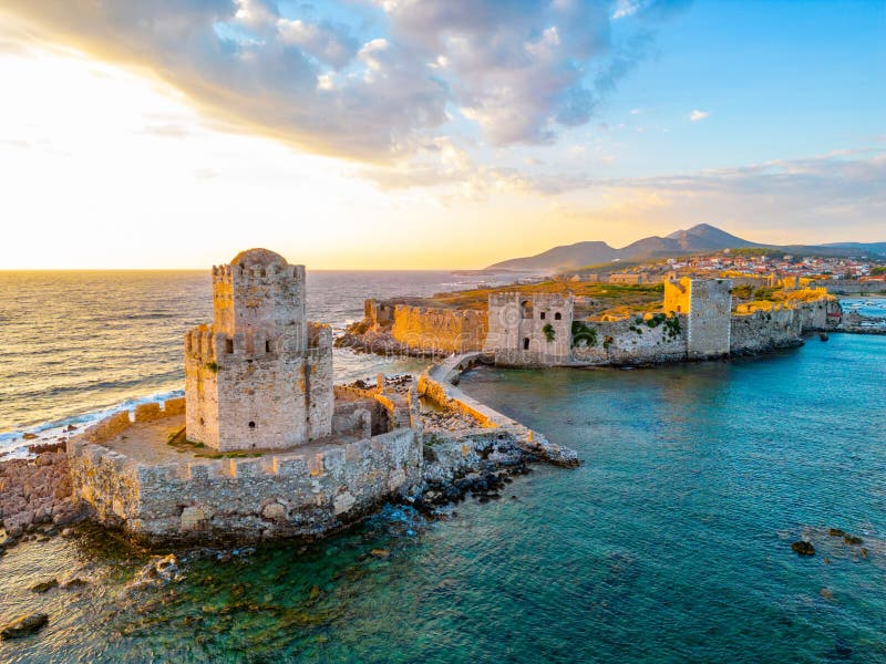 Sunset Panorama of Methoni Castle in Greece Stock Image - Image of ...