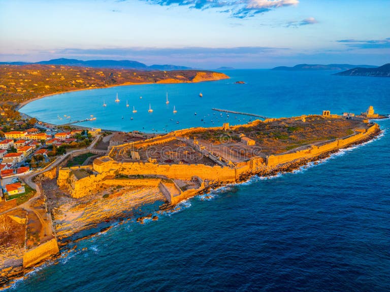 Sunset Panorama of Methoni Castle in Greece Stock Image - Image of ...
