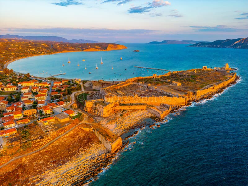 Sunset Panorama of Methoni Castle in Greece Stock Image - Image of ...