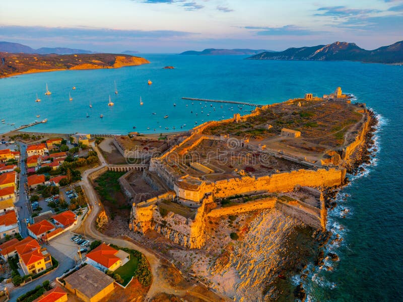 Sunset Panorama of Methoni Castle in Greece Stock Image - Image of ...
