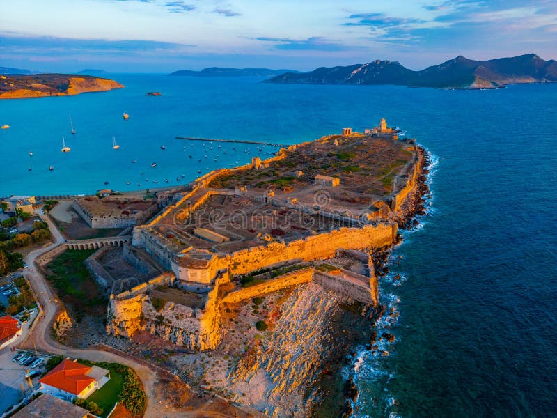 Sunset Panorama of Methoni Castle in Greece Stock Photo - Image of city ...