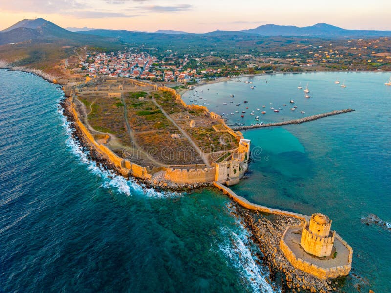 Sunset Panorama of Methoni Castle in Greece Stock Image - Image of ...