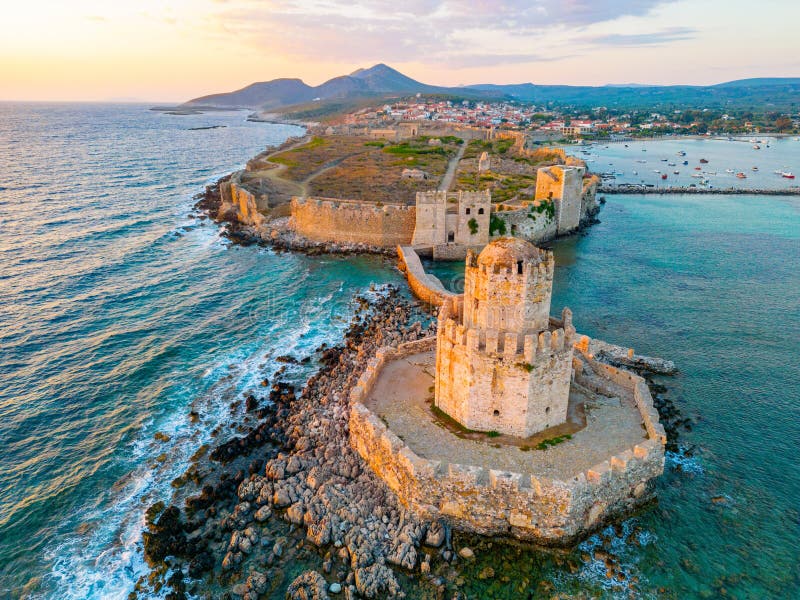 Sunset Panorama of Methoni Castle in Greece Stock Image - Image of ...
