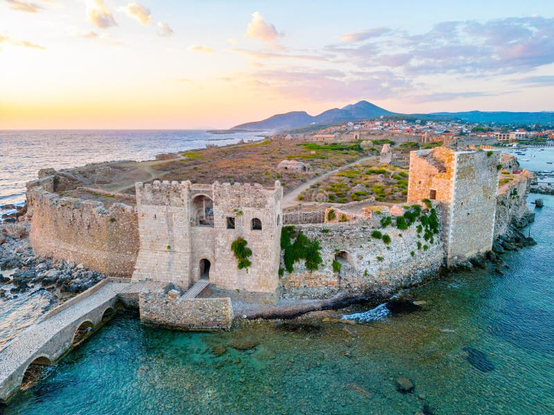 Sunset Panorama of Methoni Castle in Greece Stock Photo - Image of ...