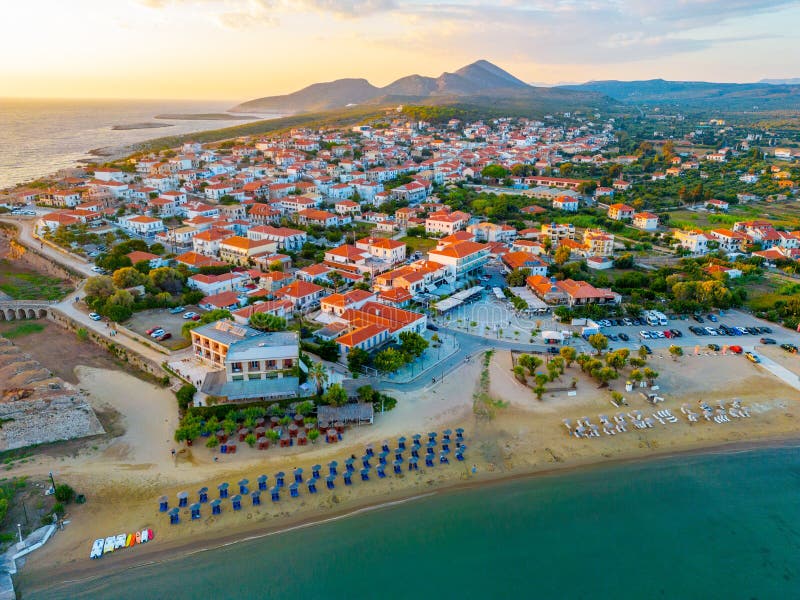 Sunset Panorama of Methoni Town in Greece Stock Image - Image of ...