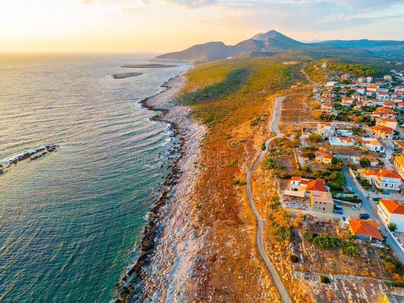 Sunset Panorama of Methoni Town in Greece Stock Image - Image of ...