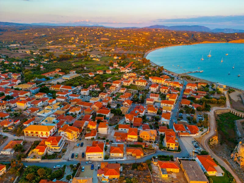 Sunset Panorama of Methoni Town in Greece Stock Image - Image of ...