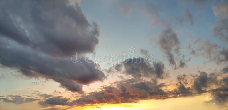 Sunset Panorama. Nightly Sky with Clouds and Sun Stream Stock Image ...