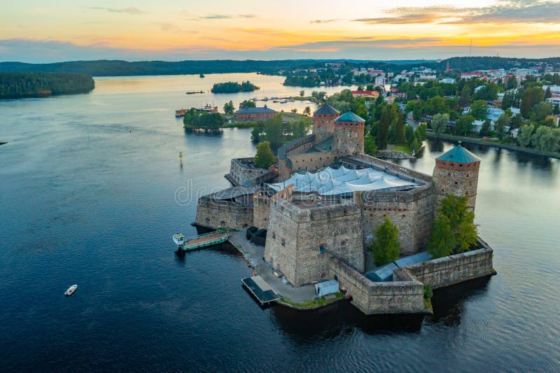 Sunset Panorama of Olavinlinna Castle in Savonlinna, Finland Stock ...