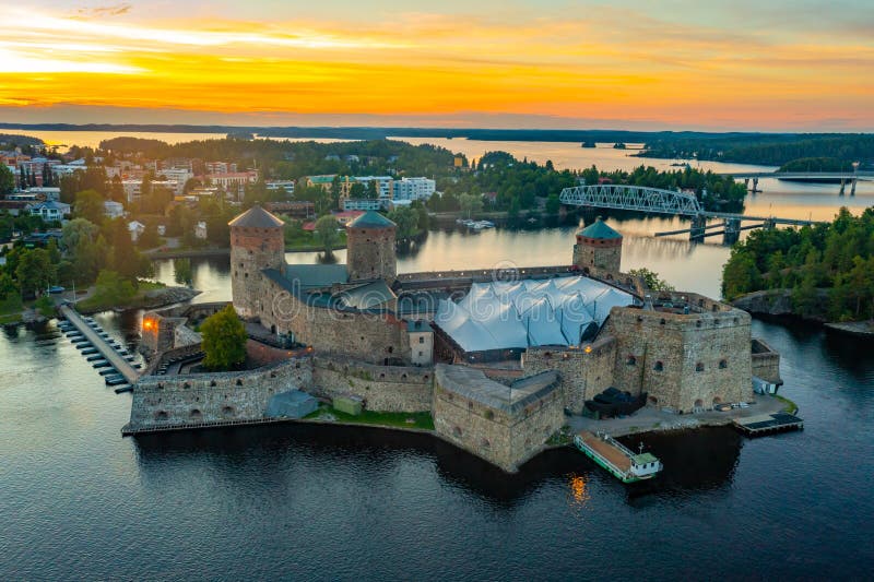 Sunset Panorama of Olavinlinna Castle in Savonlinna, Finland Stock ...