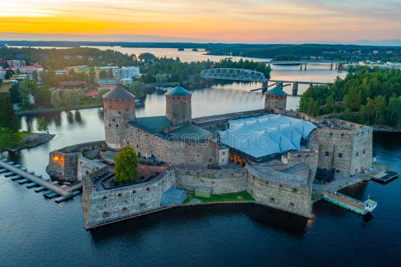Sunset Panorama of Olavinlinna Castle in Savonlinna, Finland Stock ...