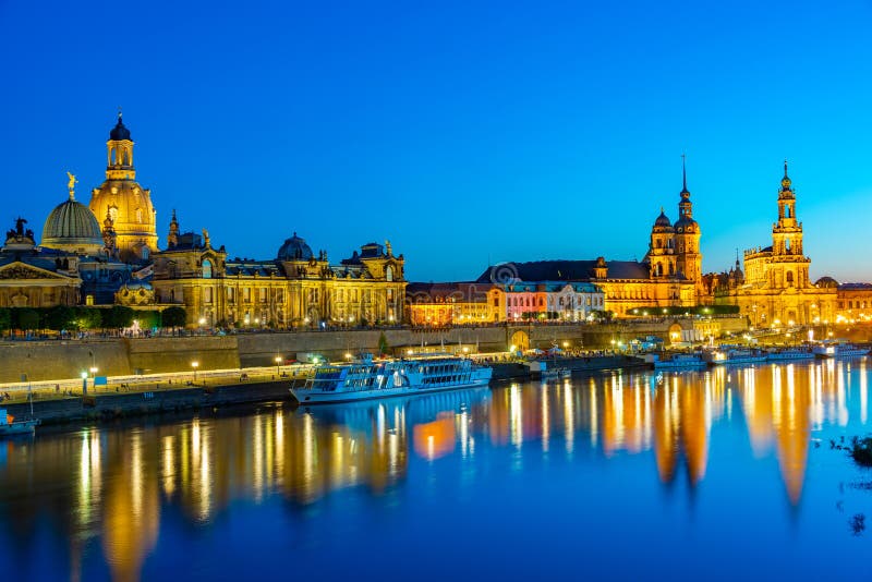 Sunset Panorama View of German Town Dresden Editorial Image - Image of ...