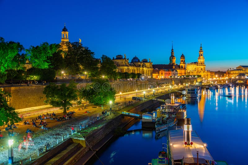 Sunset Panorama View of German Town Dresden Editorial Photo - Image of ...